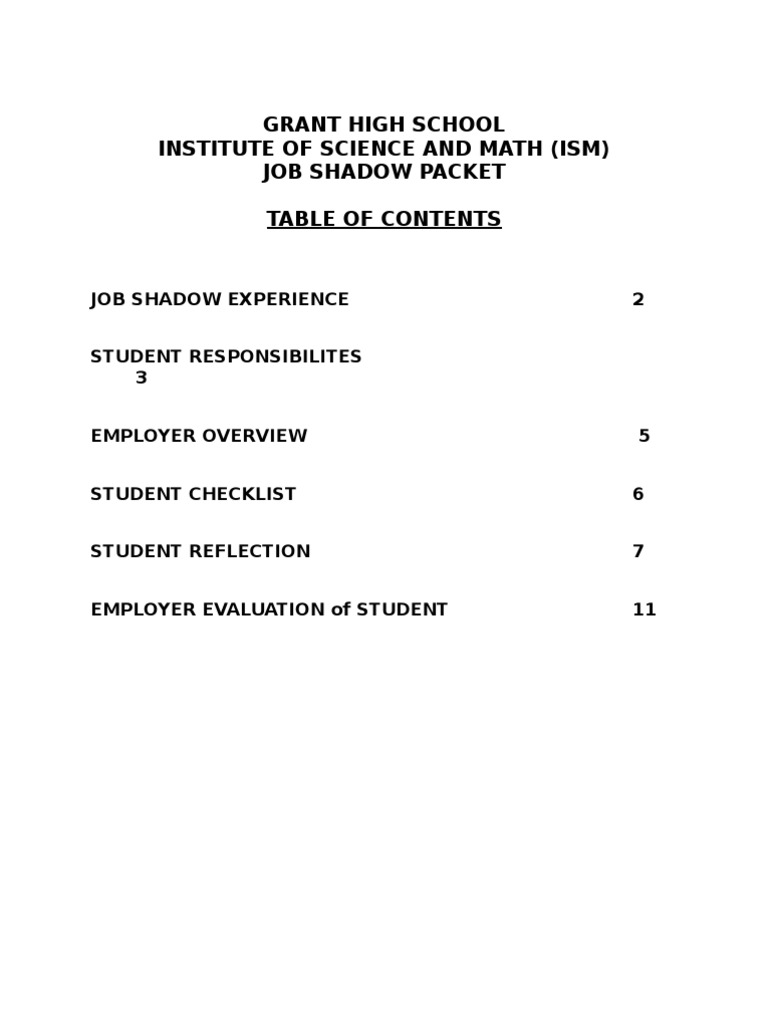 Job Shadow Packet | Download Free PDF | Employment | Psychology