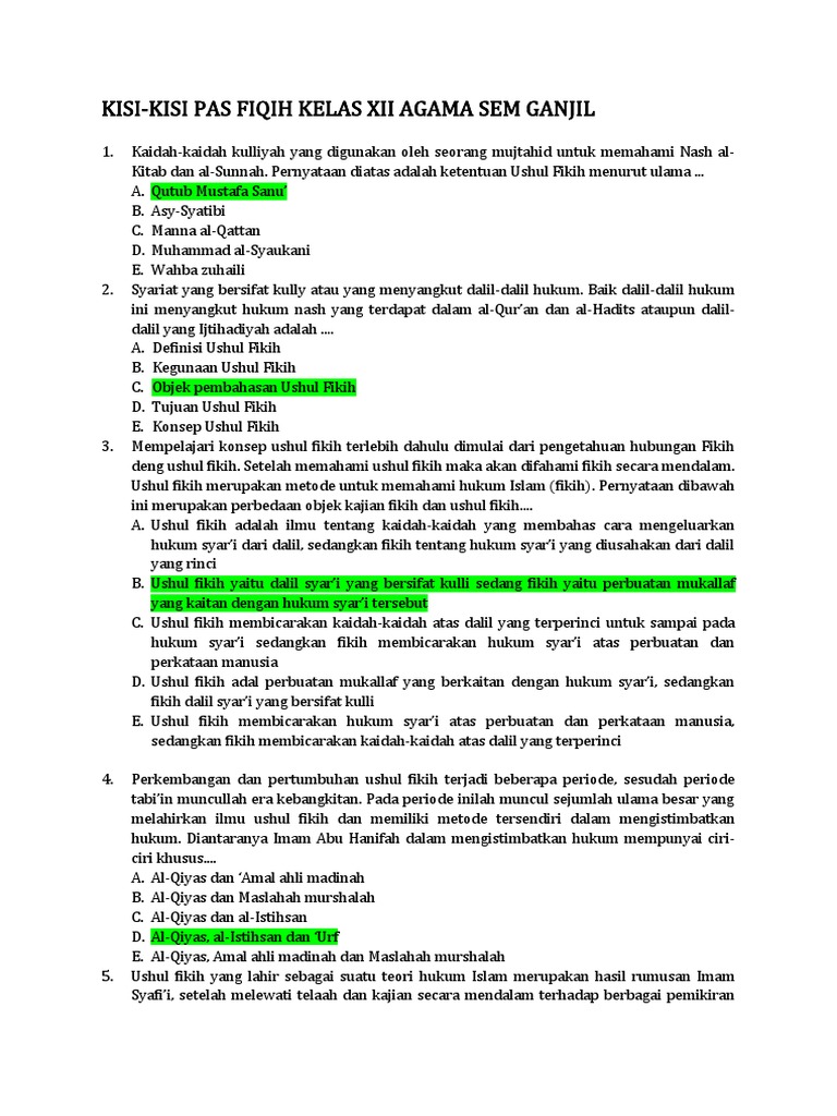 Kisi-Kisi Pas Fiqih Ganjil Kelas Xii | PDF
