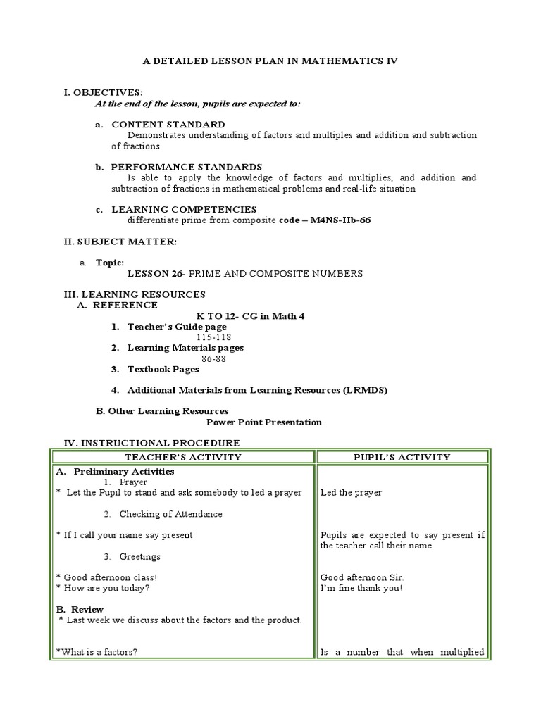 Detailed Lesson Plan | PDF | Lesson Plan | Mathematics