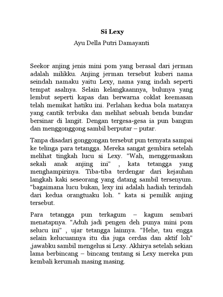 Pentigraf Cerita Si Lexy, Anjing Lucu | PDF | Fiksi Misteri, Thriller ...