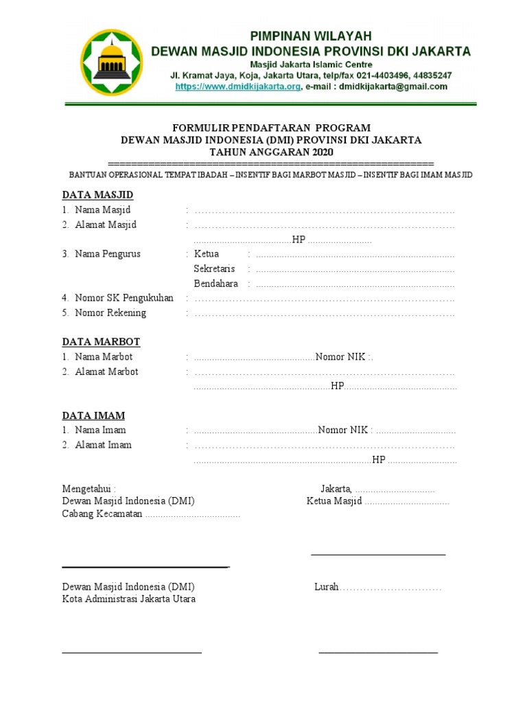 Formulir Pendaftaran DMI DKI Jakarta | PDF