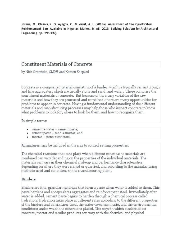 Constituent Materials of Concrete: by Nick Gromicko, CMI® and Kenton ...