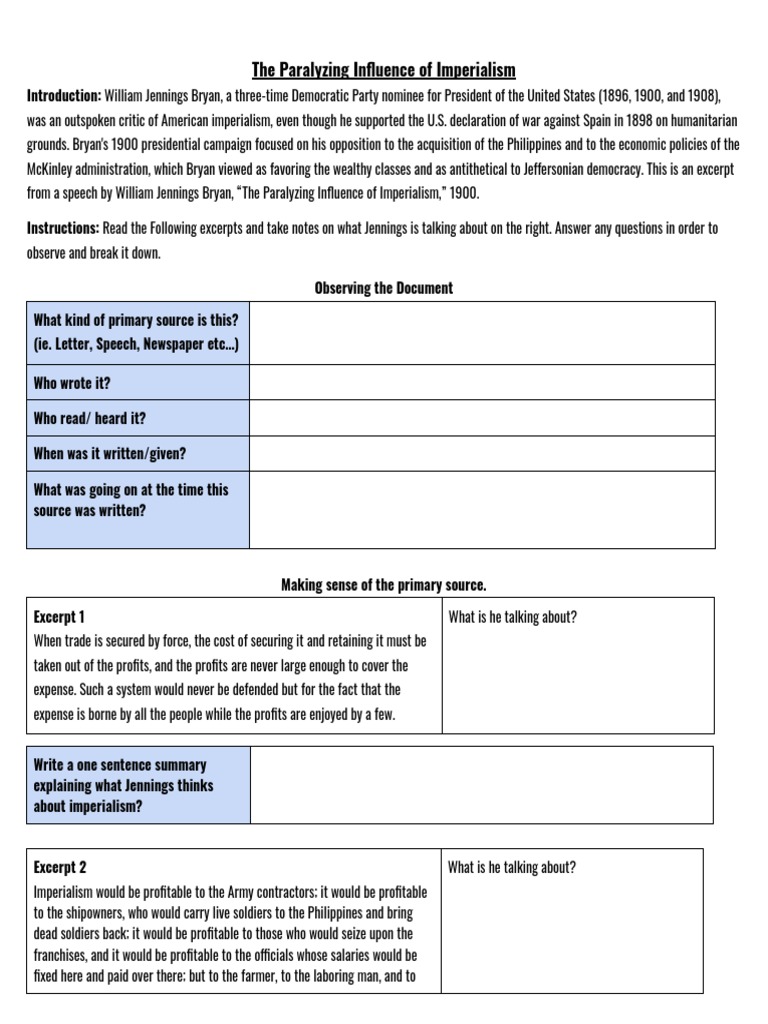 Bryan's Critique of American Imperialism | PDF | Imperialism ...