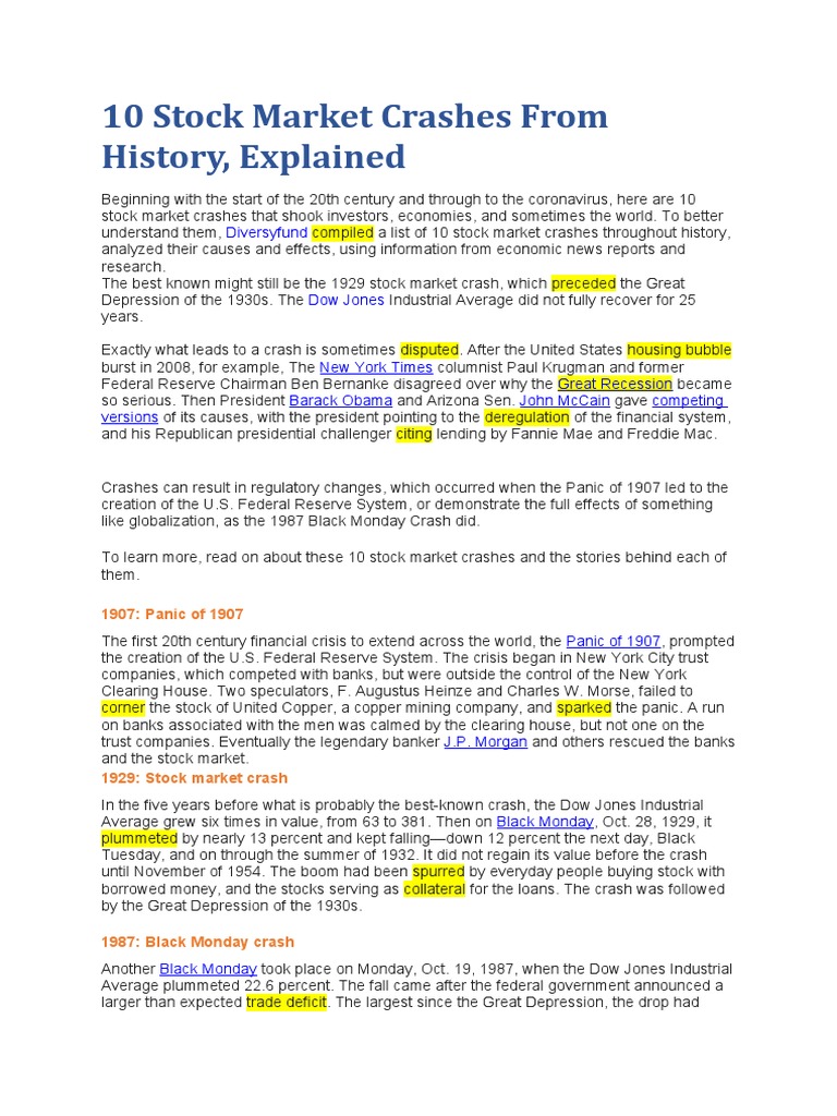 Key Historical Stock Market Crashes | PDF | Stock Market Crash ...