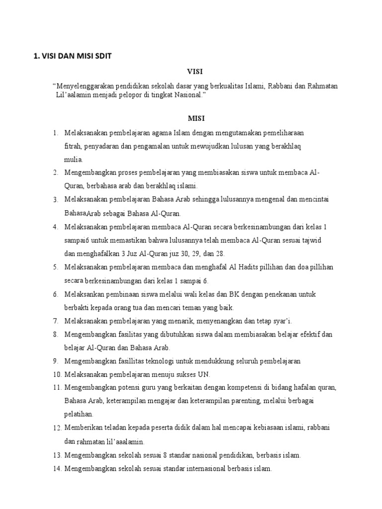 Visi-Misi SDIT PRM Pulomas | PDF