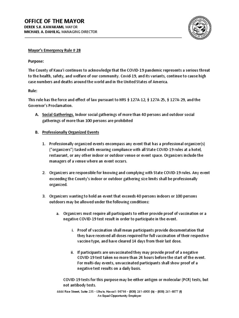 Kauai Emergency Rule No 28 Final | Download Free PDF | State Of ...