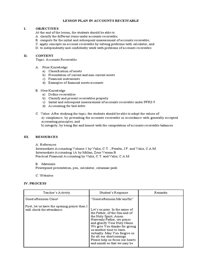 Accounts Receivable Lesson Plan | PDF | Debits And Credits | Bad Debt