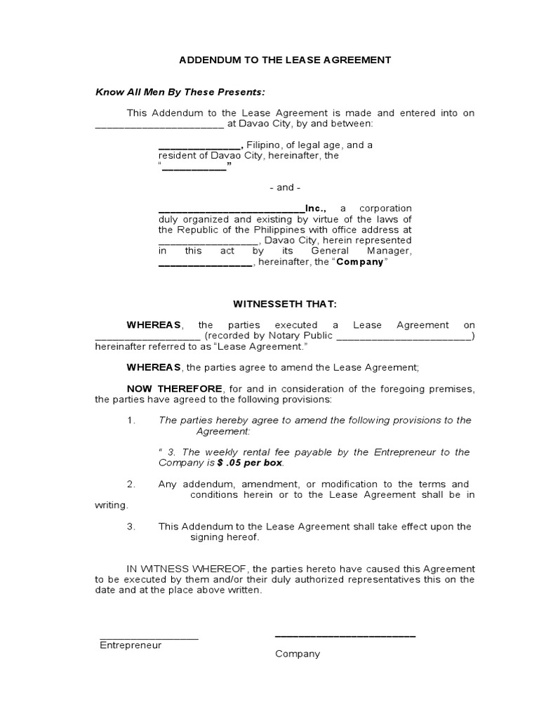 Addendum To Lease Agreement | PDF