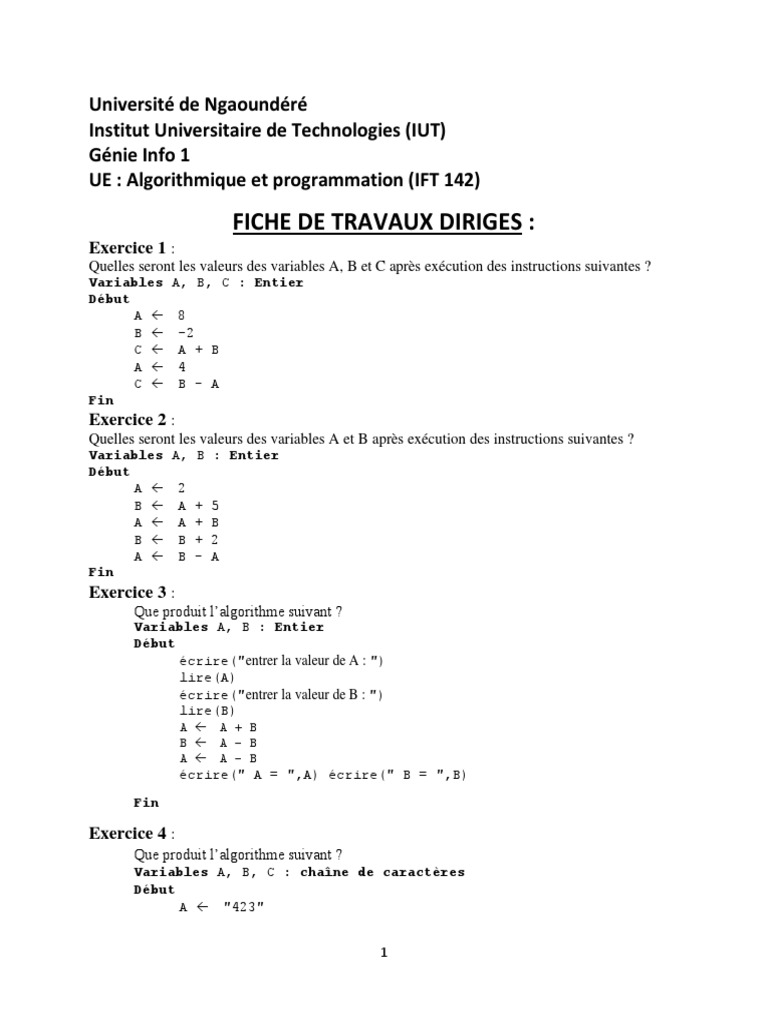 TD Algo Programmation | PDF | Entier naturel | Somme (arithmétique)
