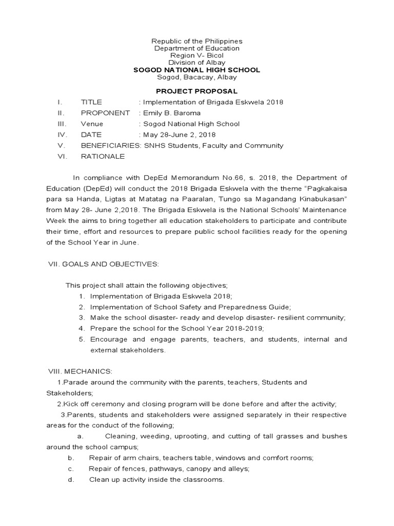 Preparing Sogod National High School for the Upcoming School Year Through Brigada Eskwela 2018 | PDF