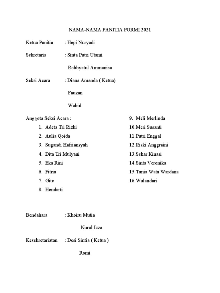 Nama Panitia Pormi 2021 | PDF | Perjalanan | Agama & Spiritualitas