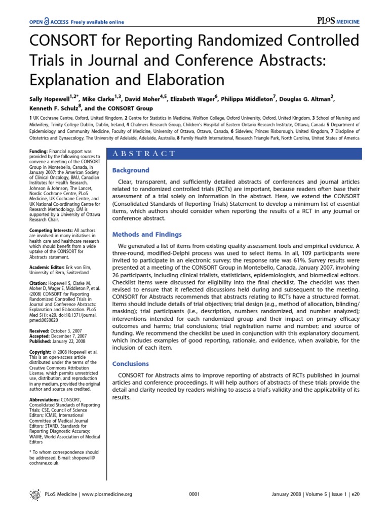 CONSORT For Reporting Randomized Controlled Trials in Journal and ...