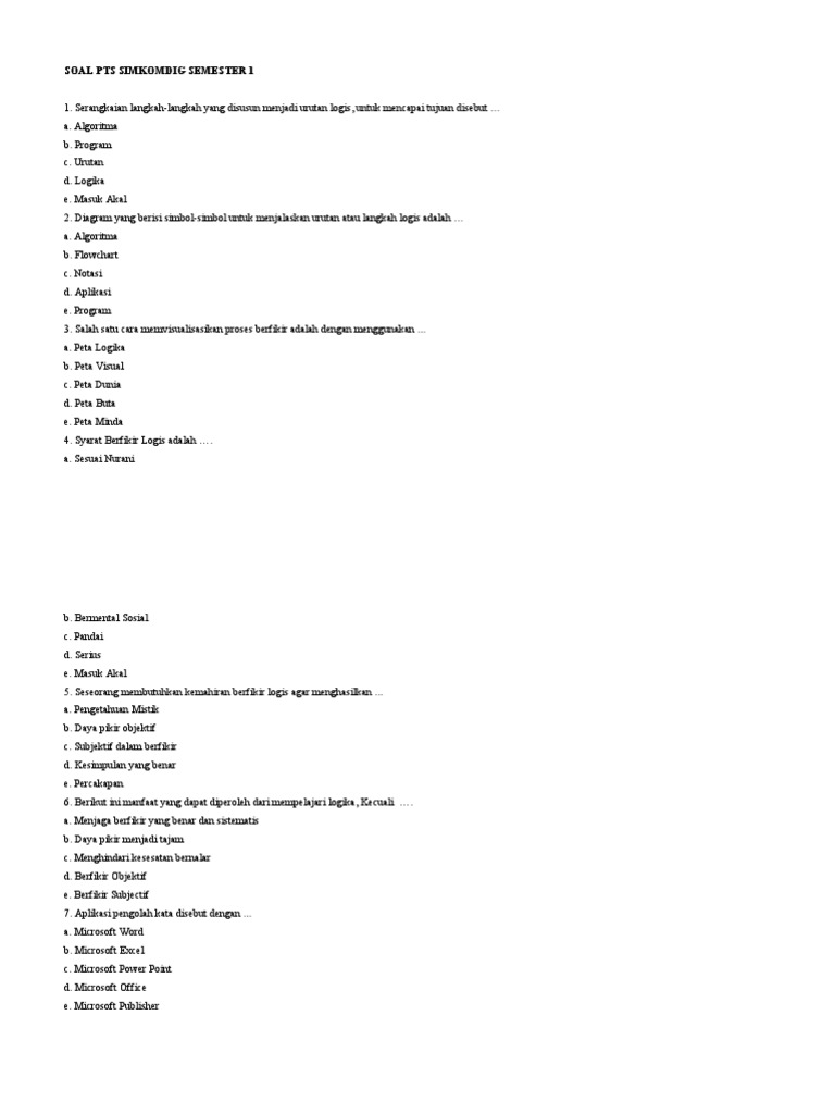 Soal Pts Simkomdig Semester 1 | PDF