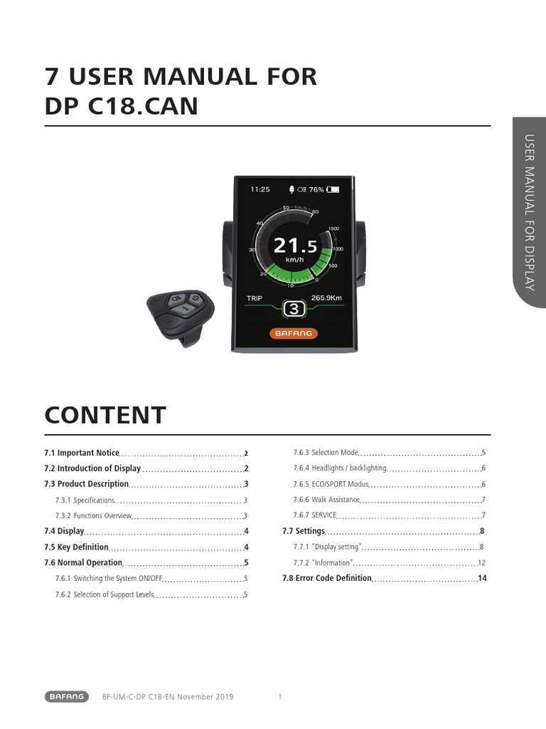 7 User Manual For DP C18.Can: 7.1 Important Notice 2 7.2 Introduction ...