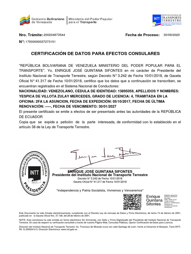 Certificación de Datos para Efectos Consulares | PDF | Gobierno | Venezuela
