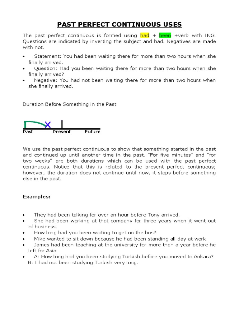 Past Perfect Continuous Uses: Examples | PDF