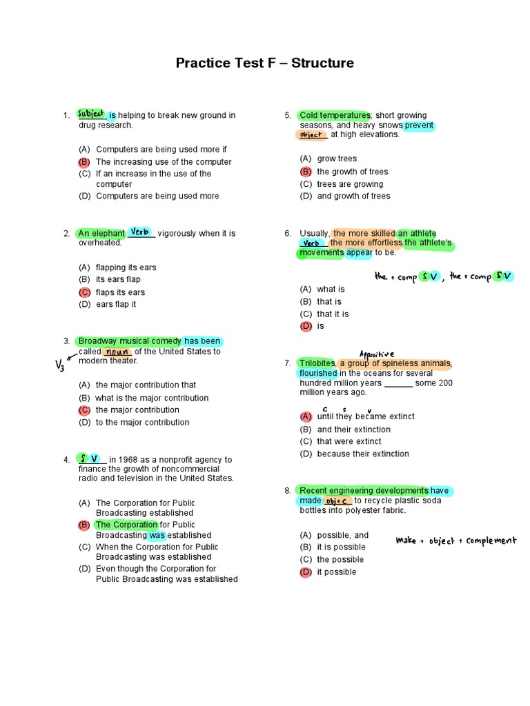Practice Structure F 2 | PDF | Adjective | Verb