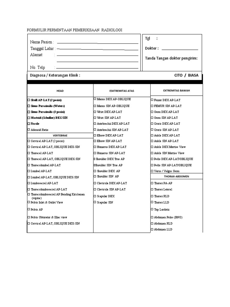Formulir Permintaan Rontgen | PDF | Joints | Skeletal System