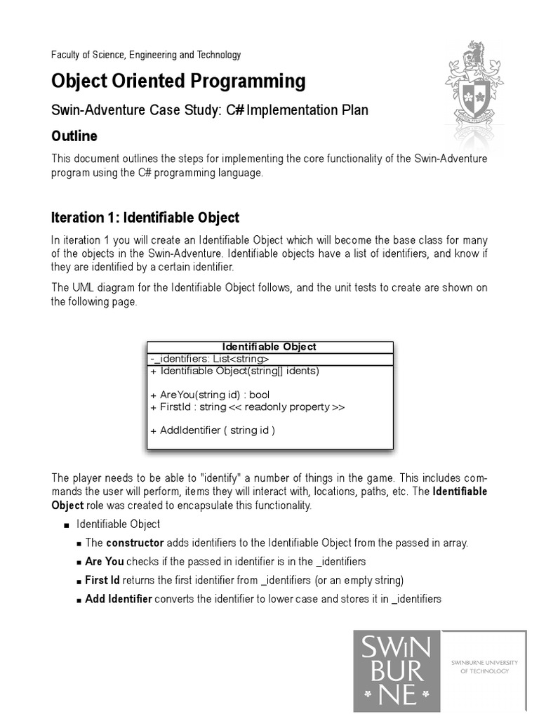 Swin-Adventure C# Implementation Plan | PDF | Class (Computer ...