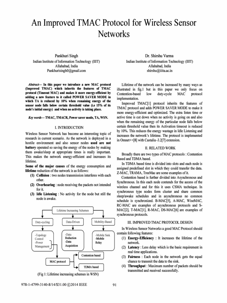 An Improved TMAC Protocol For Wireless Sensor Networks | PDF | Computer Network | Wireless ...