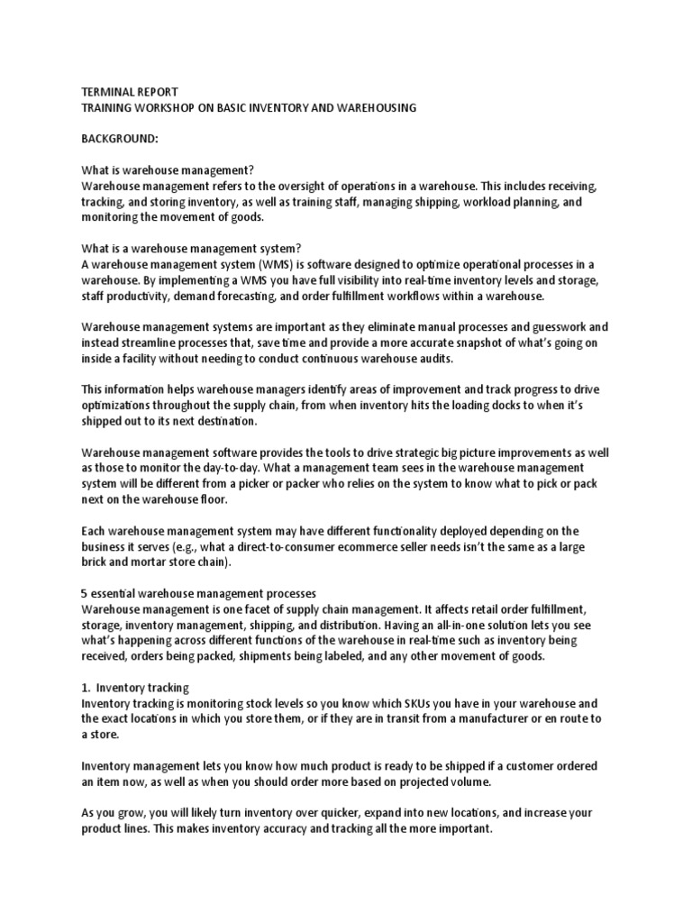 Terminal Report - Basic Warehousing | PDF | Warehouse | Inventory