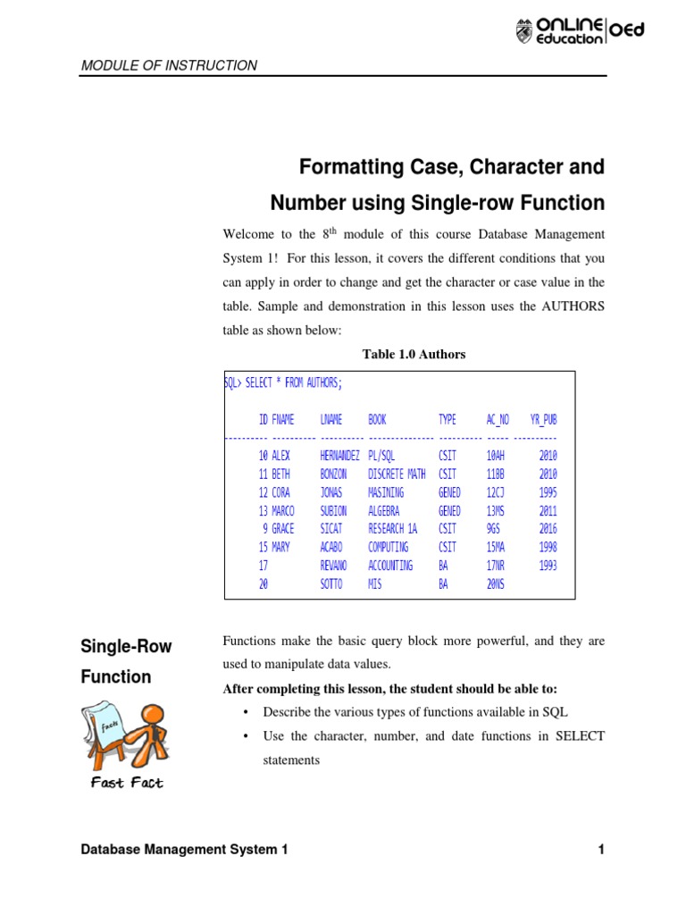 Week 9 - Single Row Function | PDF | Databases | Computer Science