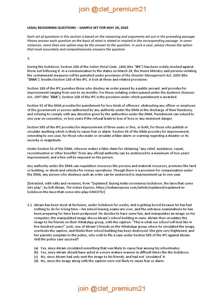 Legal Reasoning Questions - Sample Set For May 29, 2020 | PDF ...