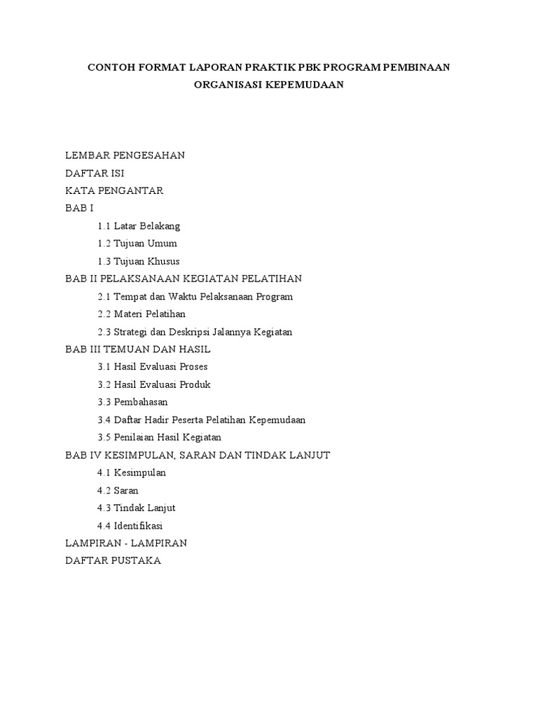 Contoh Format Laporan Praktik PBK Program Pembinaan Organisasi ...