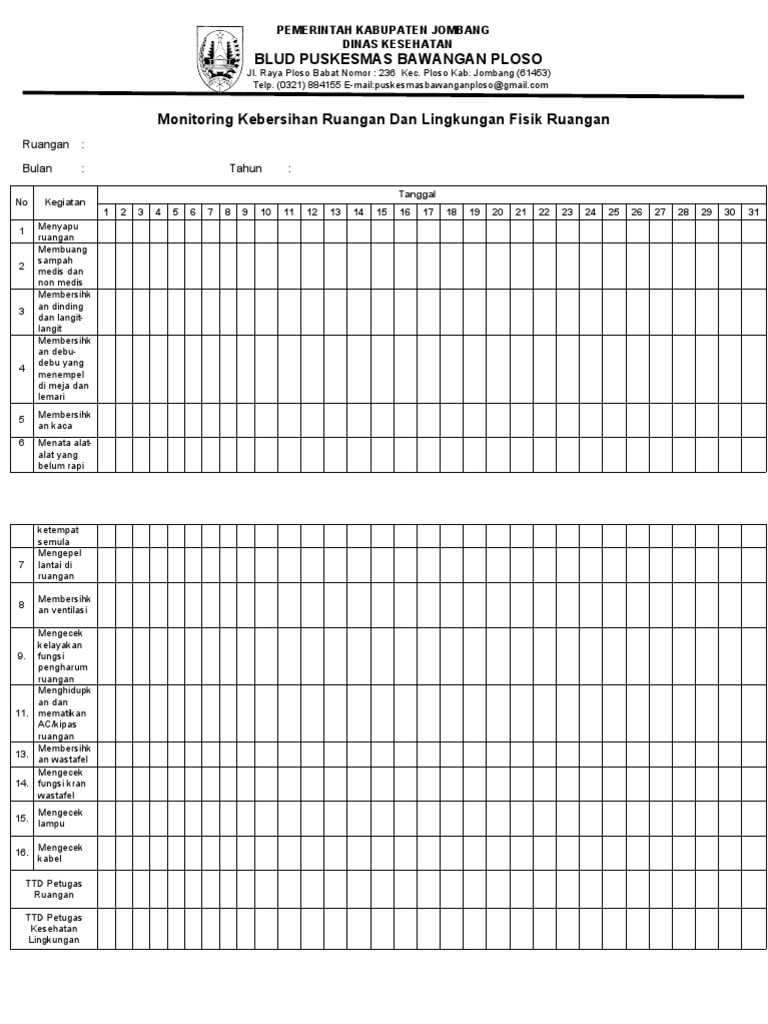 Checklist Kebersihan Ruangan Puskesmas | PDF