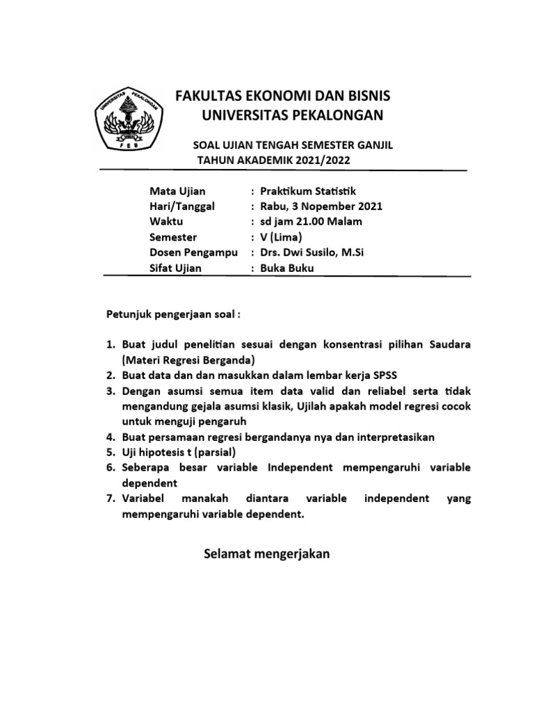Soal Ujian Tengah Semester Ganjil FEB Unp 2021 | PDF