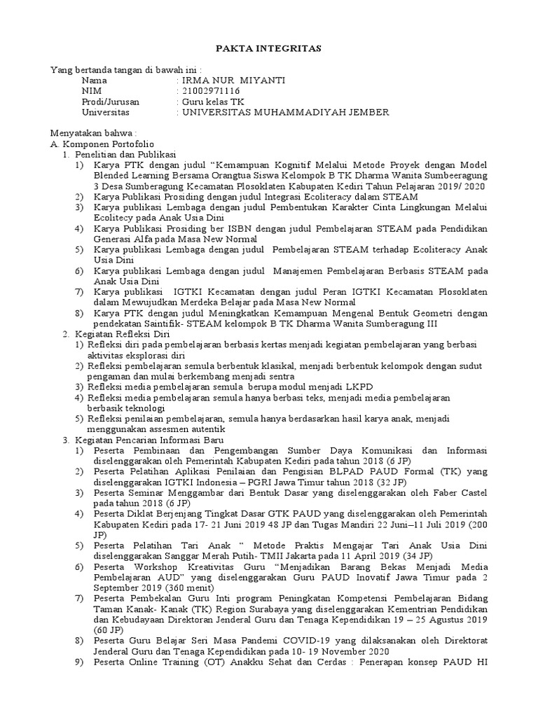 Pakta Integritas Irma Nur Miyanti | PDF