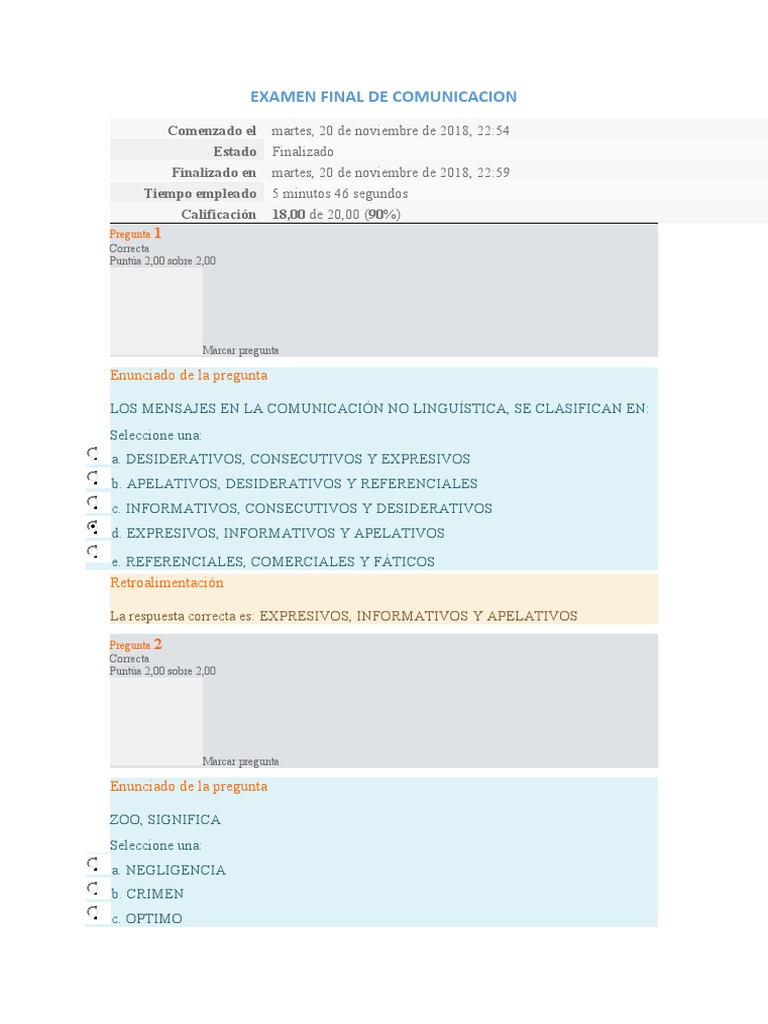 Examen Final de Comunicación 2018 | PDF | Comunicación | Comunicación ...