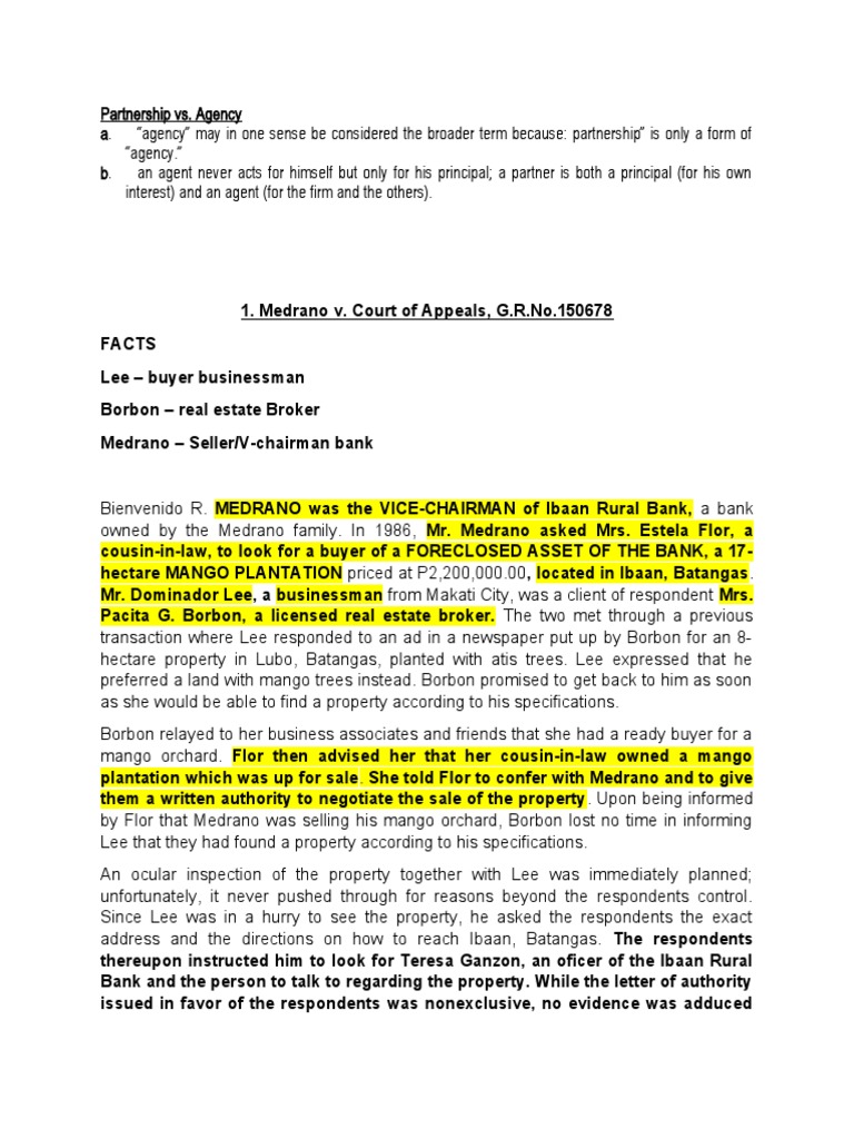 Agency Chapter 1 Case Digests | PDF | Foreclosure | Mortgage Law