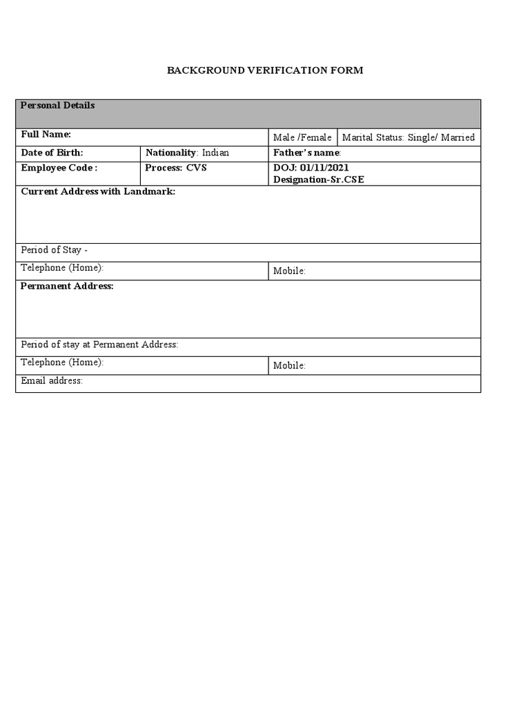 BGV Form | PDF | Temporary Work