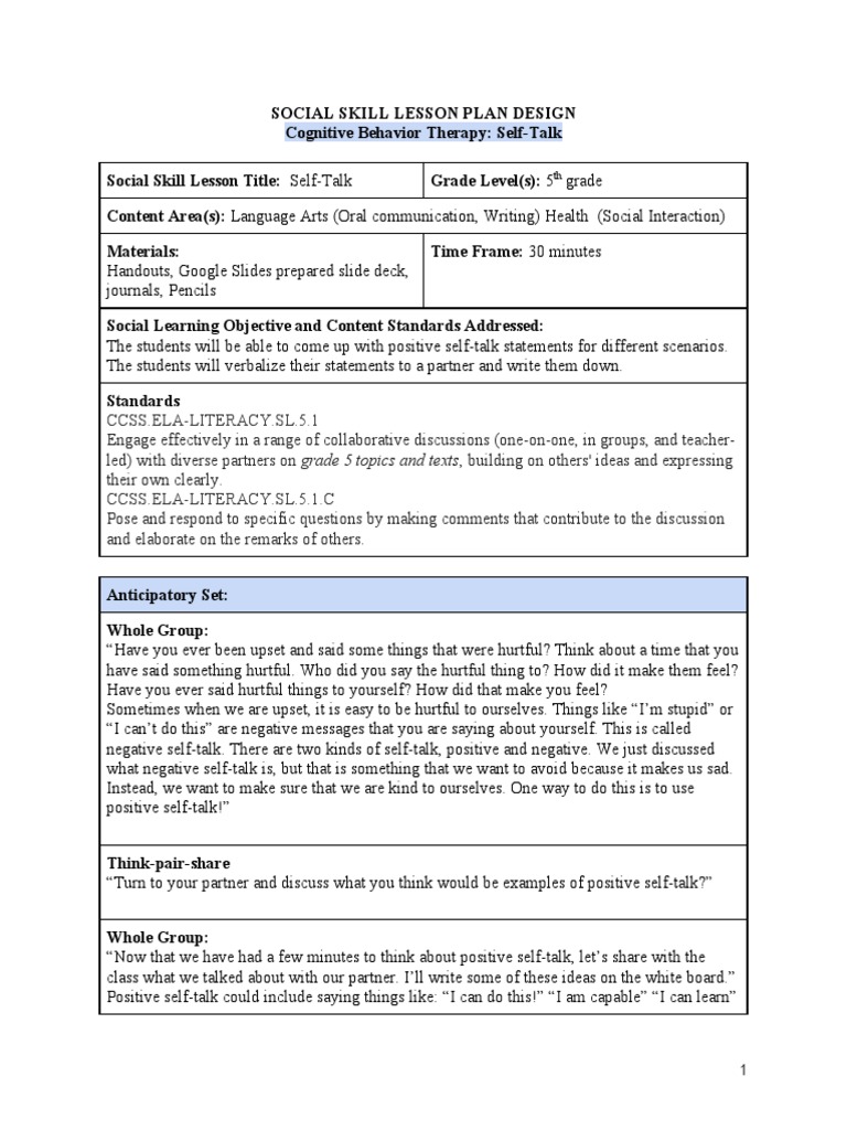 Social Skills Lesson Plan Design | PDF | Lesson Plan | Social Skills