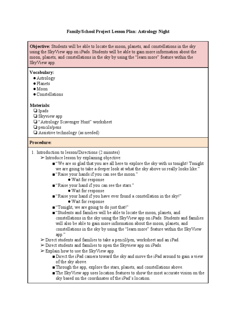 Family School Project Lesson Plan Astrology | PDF | Sky | Moon