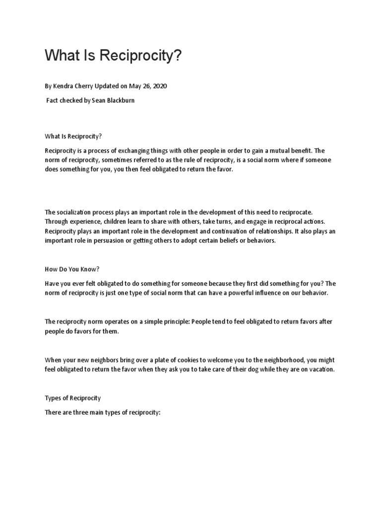 What is Reciprocity and How Does it Impact Behavior | PDF | Sales ...