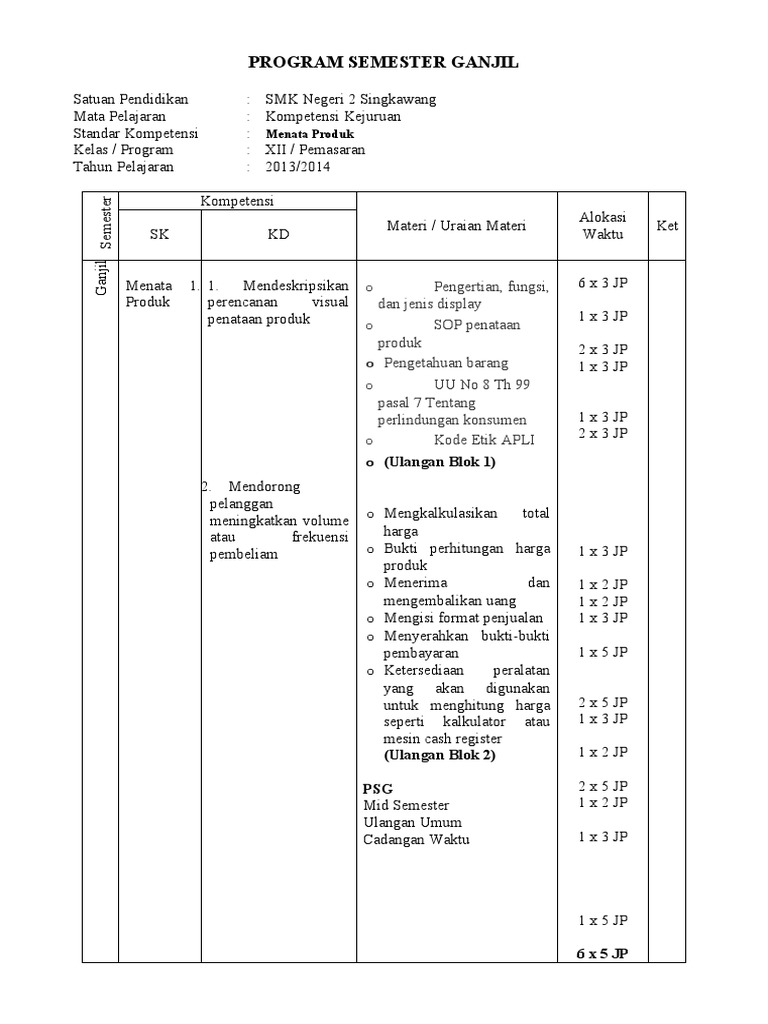 Dokumen - Tips Prota Prosem Menata Produk | PDF