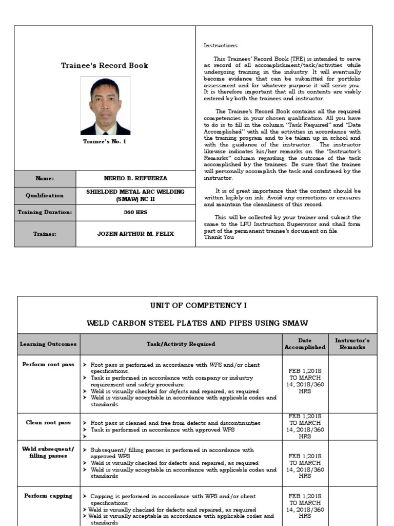 TRAINEES RECORD BOOK Jamf | PDF | Construction | Welding