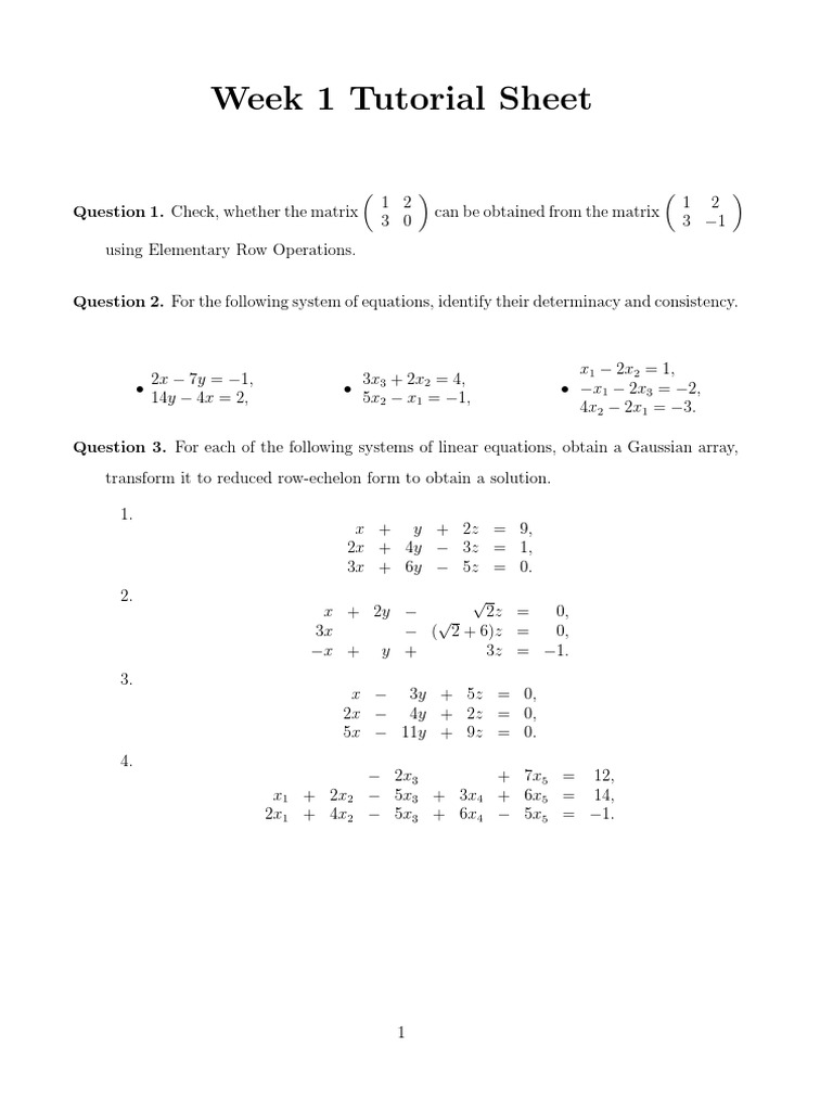 Week 1 Tutorial Sheet | PDF