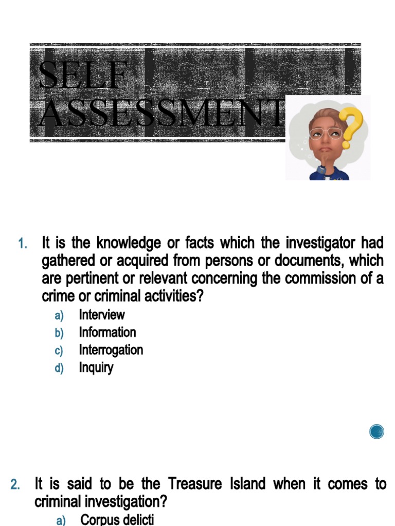 Self Assessment CDI2 | PDF | Crime Scene | Forensic Science