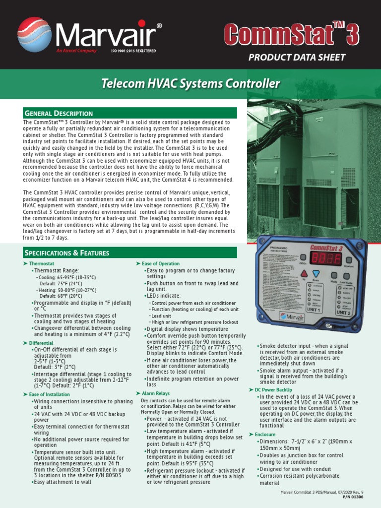 Marvair CommStat-3 PDS 07.17.20 Rev.9 | PDF | Thermostat | Switch