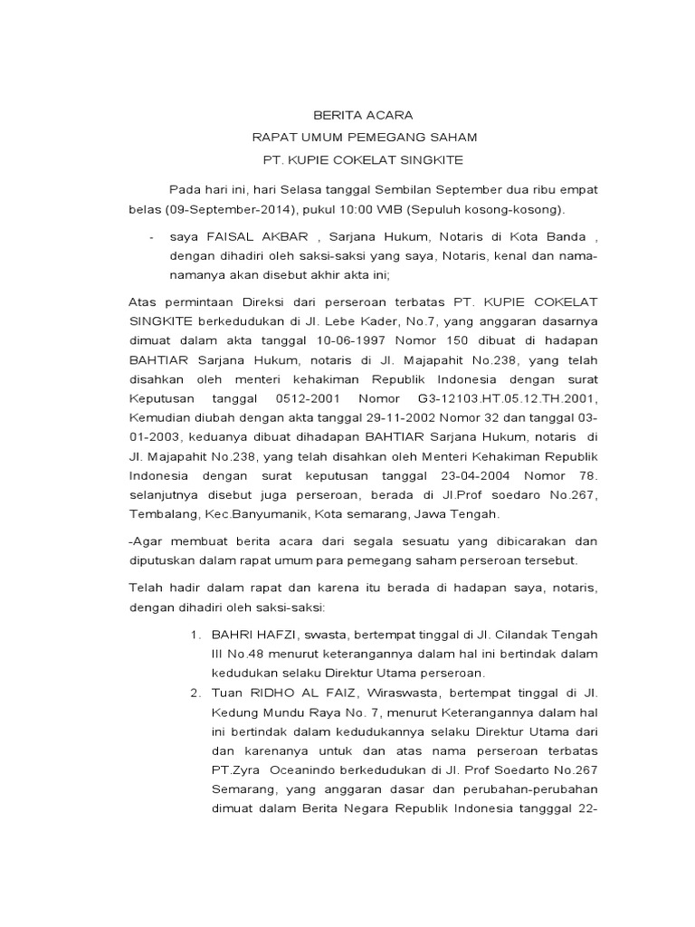 Format Berita Acara Rups | PDF