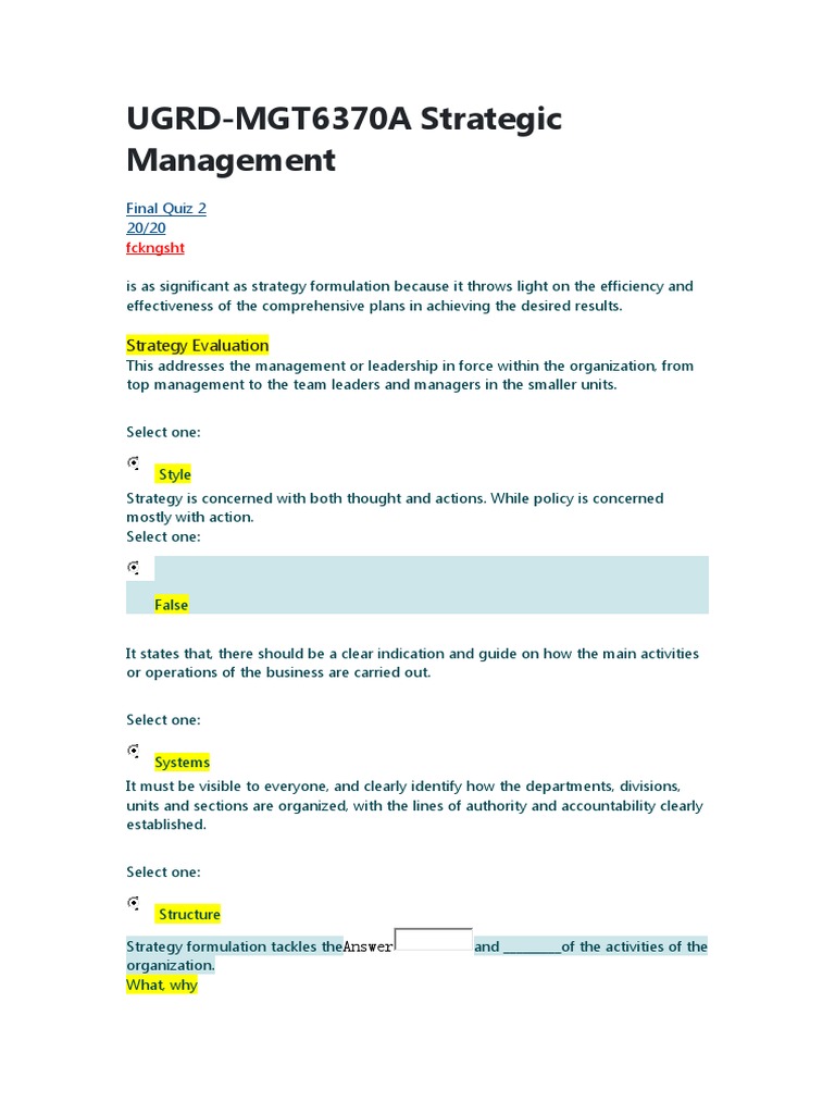UGRD-MGT6370A Strategic Management: Strategy Evaluation | PDF
