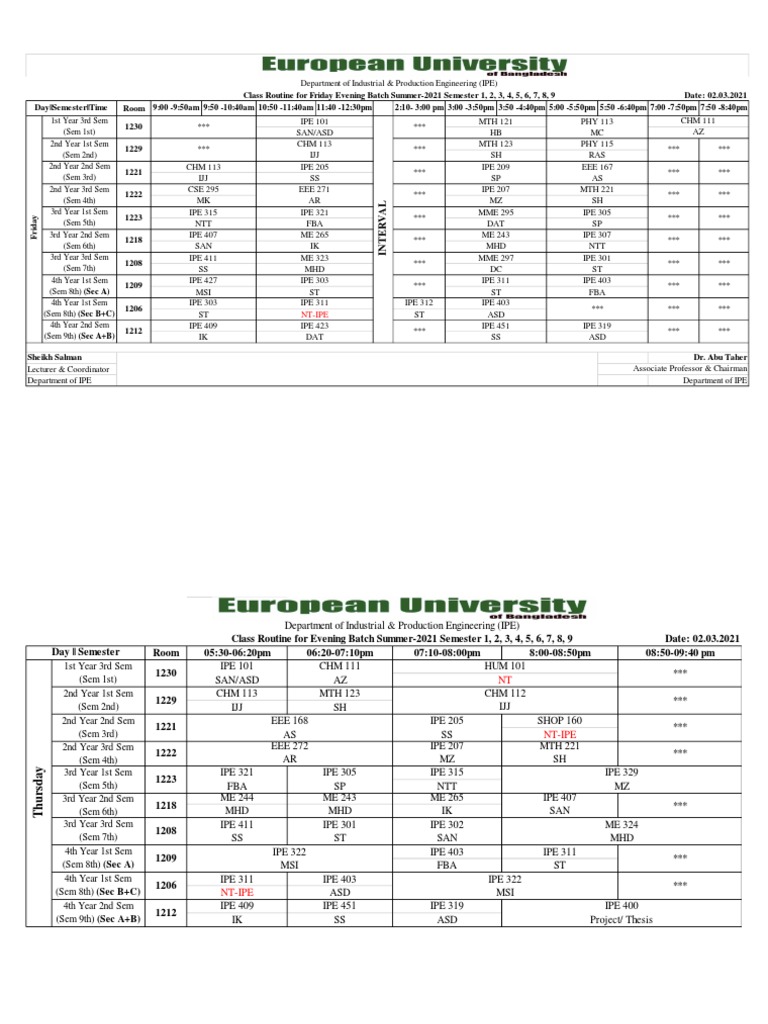 IPE Routine Summer 2021 Evening | PDF | Electrical Engineering | Engineering