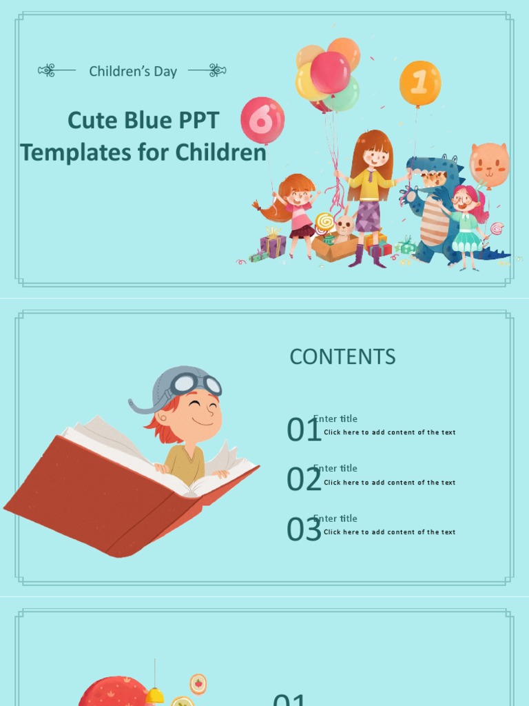 Cute Blue PPT Templates For Children | PDF