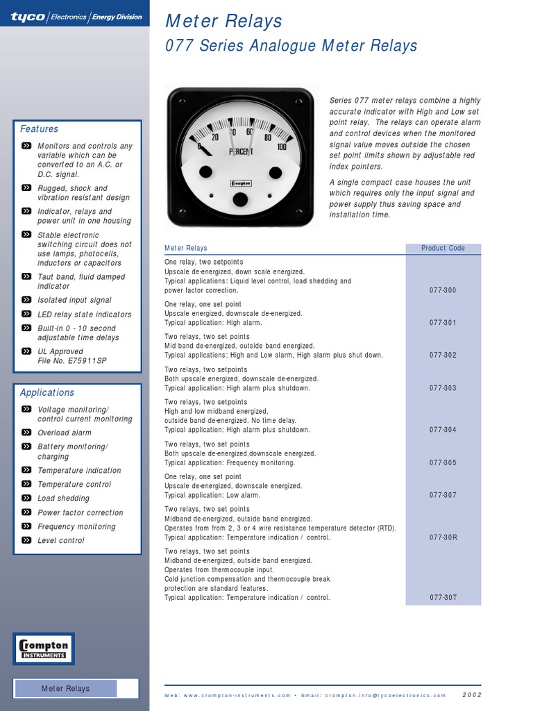 077 Series Analogue Meter Relays | PDF | Relay | Thermocouple