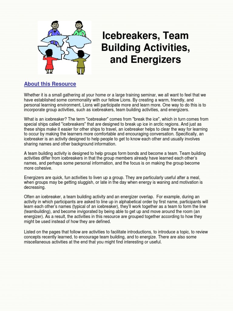 Energizers and Icebreakers for Teams | PDF | Learning | Cognition