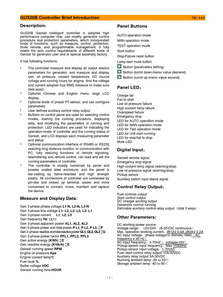 GU320B Controller Brief Introduction Harsen Description: Panel Buttons | PDF | Parameter ...
