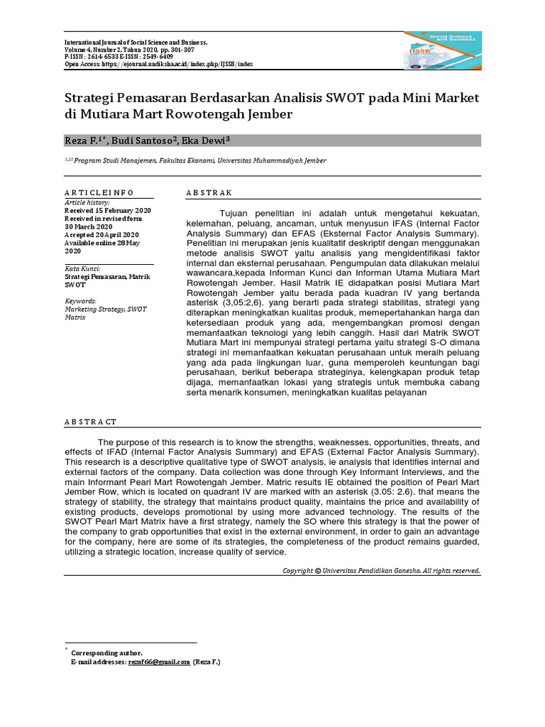 Referensi Jurnal Analisis Swot | PDF